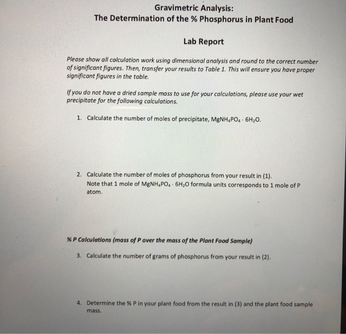 Gravimetric Analysis: The Determination of the % | Chegg.com