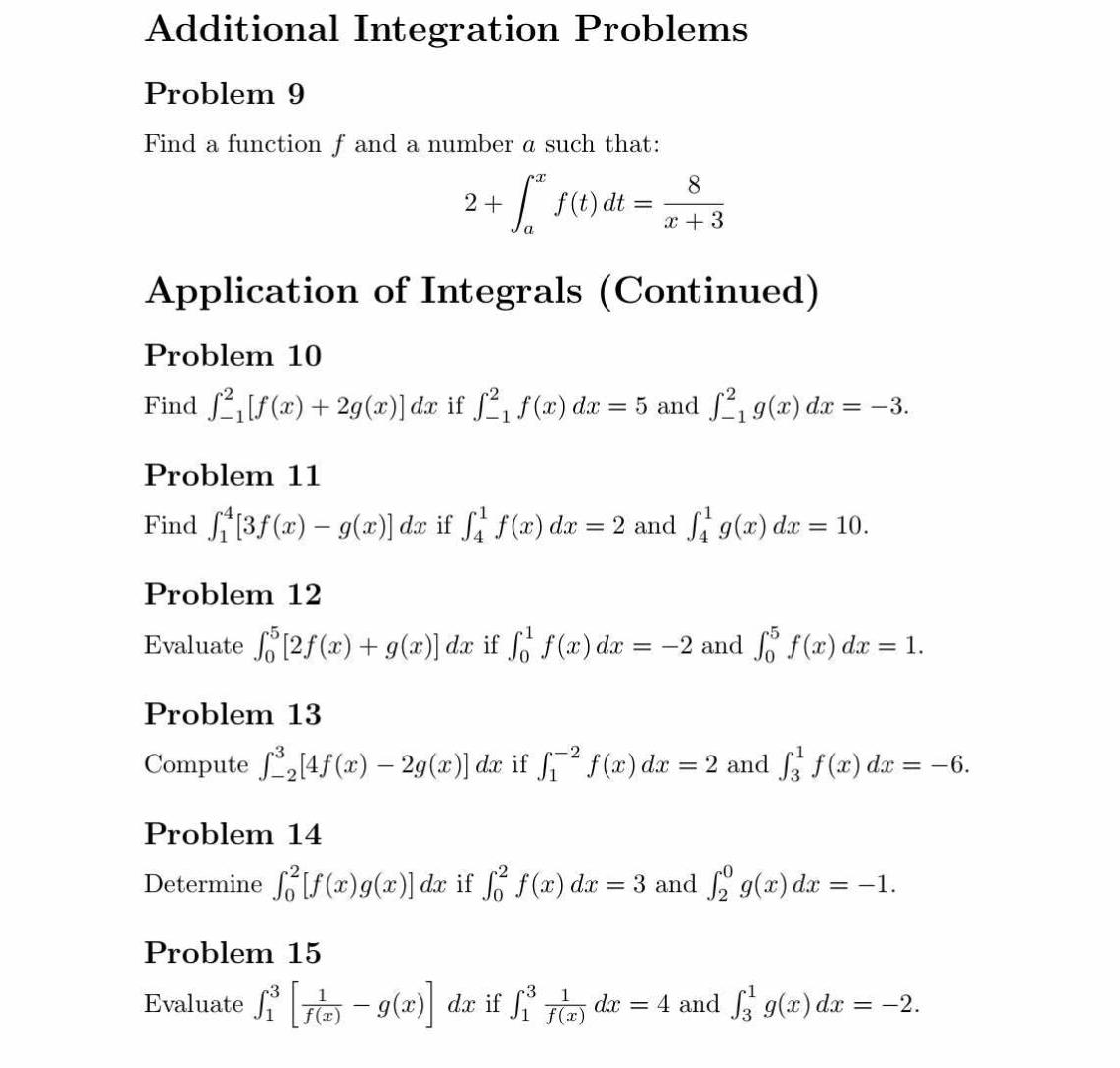 Solved Additional Integration ProblemsProblem 9Find a | Chegg.com