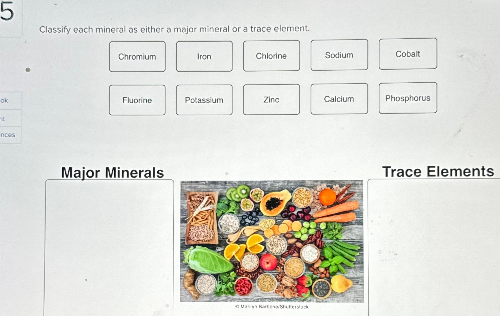 Solved Classify each mineral as either a major mineral or a | Chegg.com