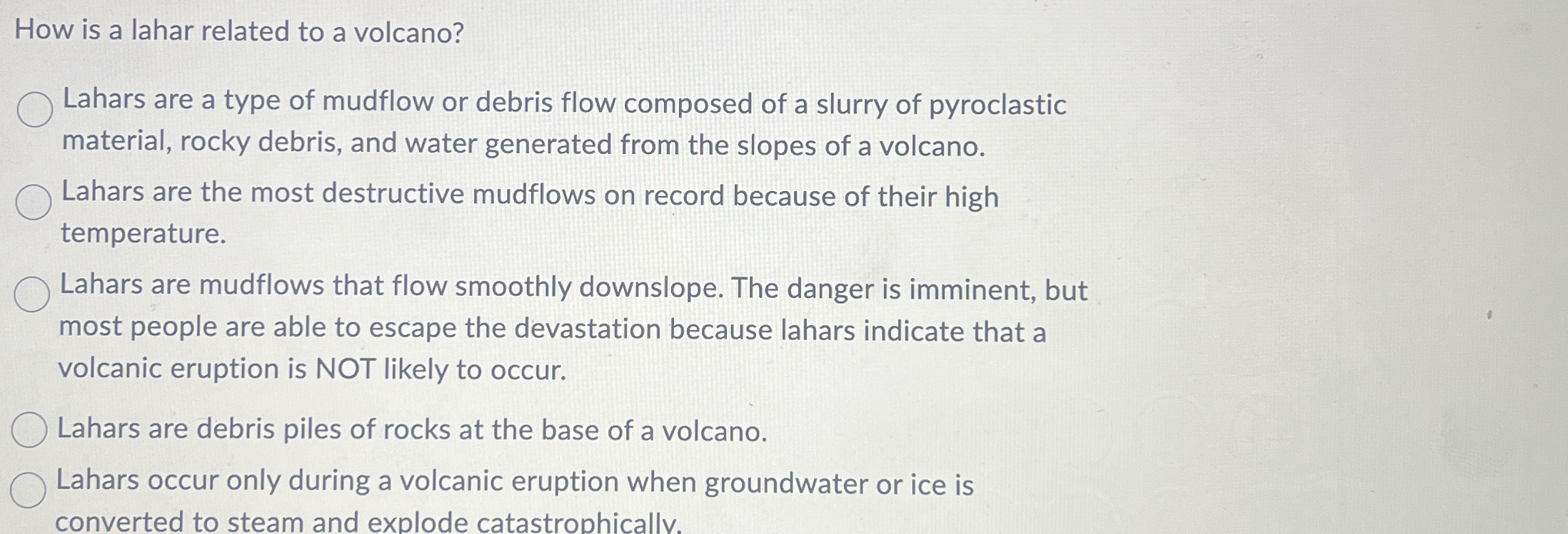 Solved How is a lahar related to a volcano?Lahars are a type | Chegg.com