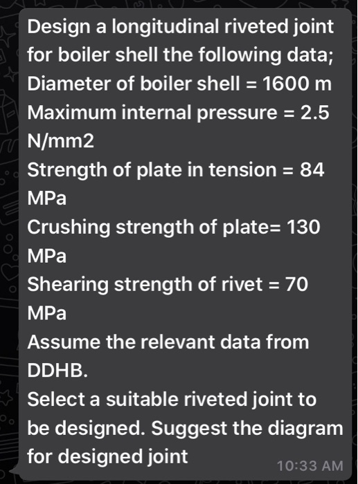 Solved Design a longitudinal riveted joint for boiler shell | Chegg.com