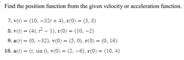 Solved Find the position function from the given velocity or | Chegg.com