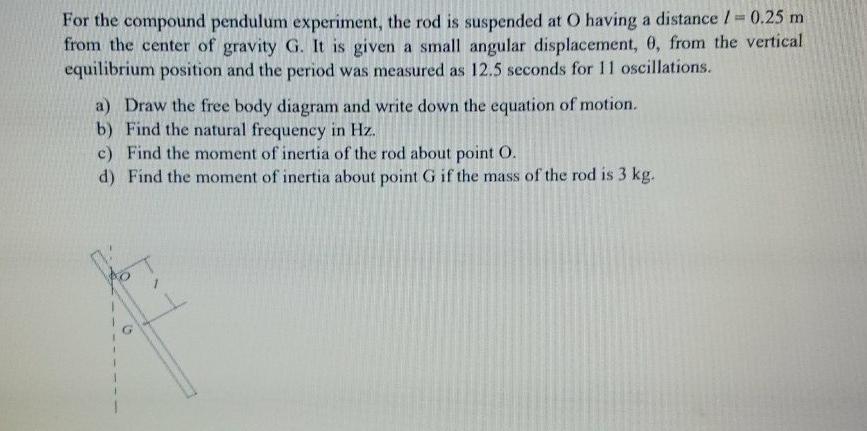 Solved For the compound pendulum experiment, the rod is | Chegg.com