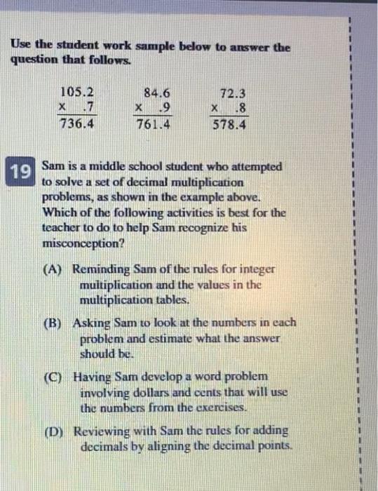 Solved Use the student work sample below to answer the | Chegg.com