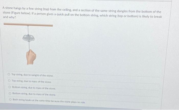 Solved A stone hangs by a fine string (top) from the | Chegg.com
