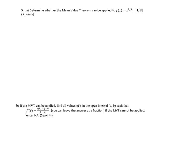 Solved 5. a) Determine whether the Mean Value Theorem can be | Chegg.com