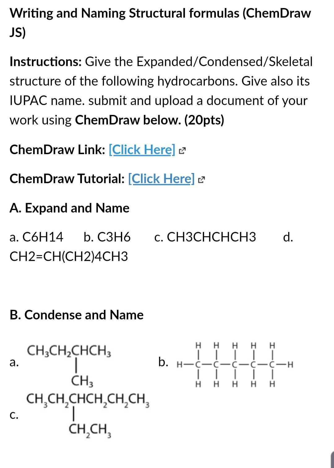 Solved Writing and Naming Structural formulas (ChemDraw JS) | Chegg.com