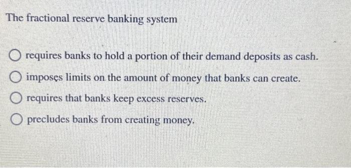 Solved The fractional reserve banking system requires banks | Chegg.com