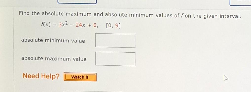 Solved Find the absolute maximum and absolute minimum values | Chegg.com