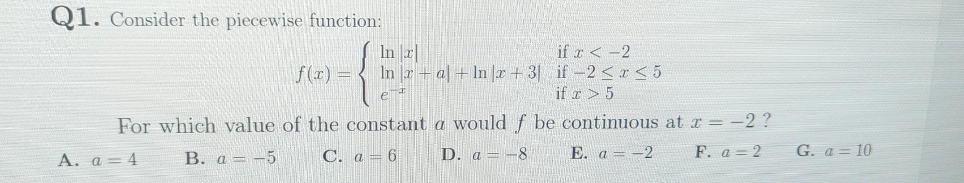 Solved Q1. Consider the piecewise function: | Chegg.com