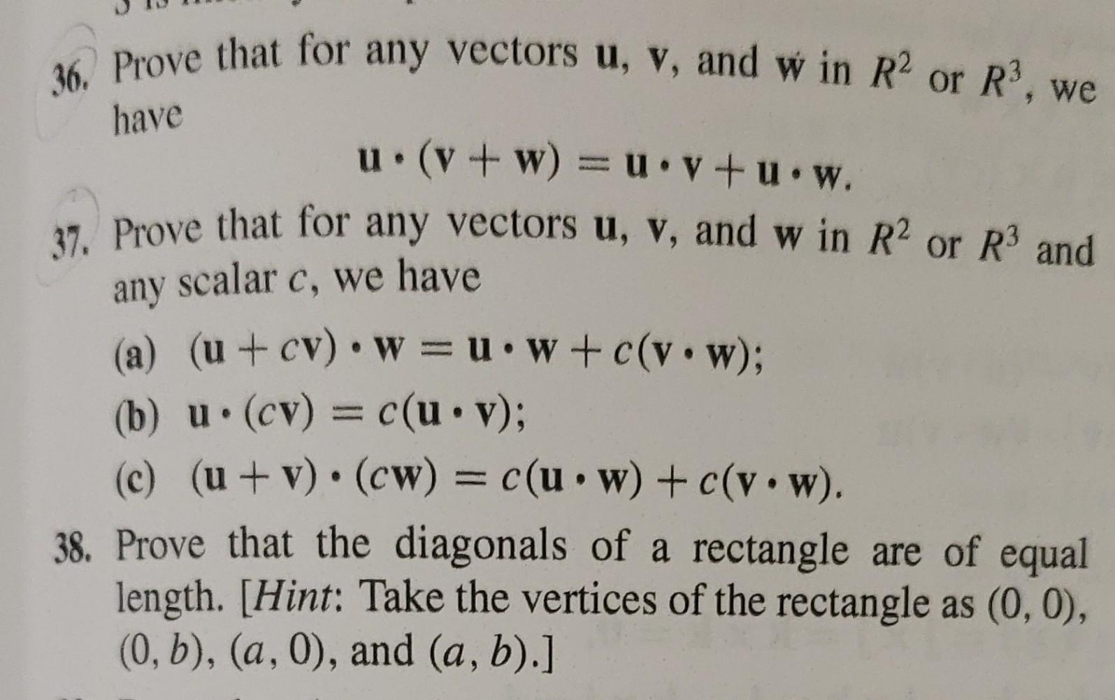 Solved 36. Prove that for any vectors u,v, and w in R2 or | Chegg.com