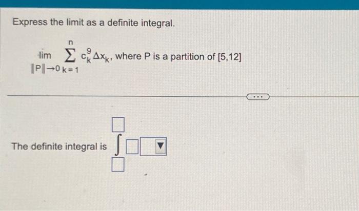 Solved Express the limit as a definite integral. n lim Ax, | Chegg.com