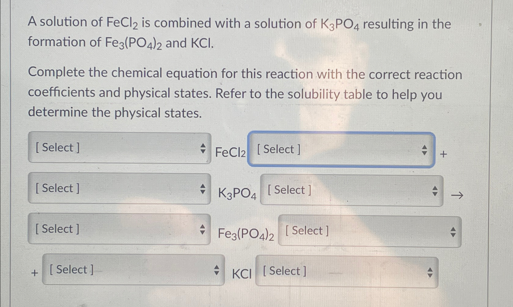 Solved A solution of FeCl2 ﻿is combined with a solution of | Chegg.com