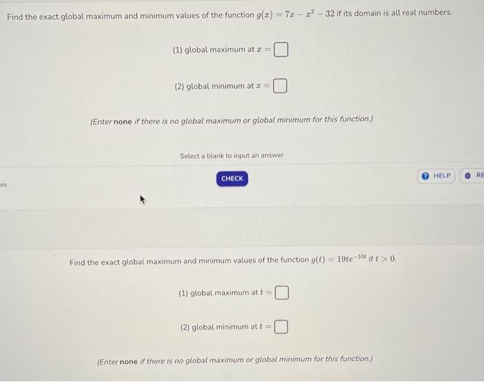 Solved Find the exact global maximum and minimum values of | Chegg.com