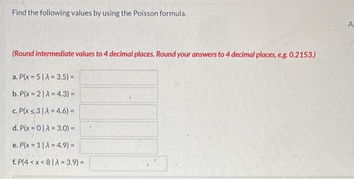 Solved Find the following values by using the Poisson | Chegg.com