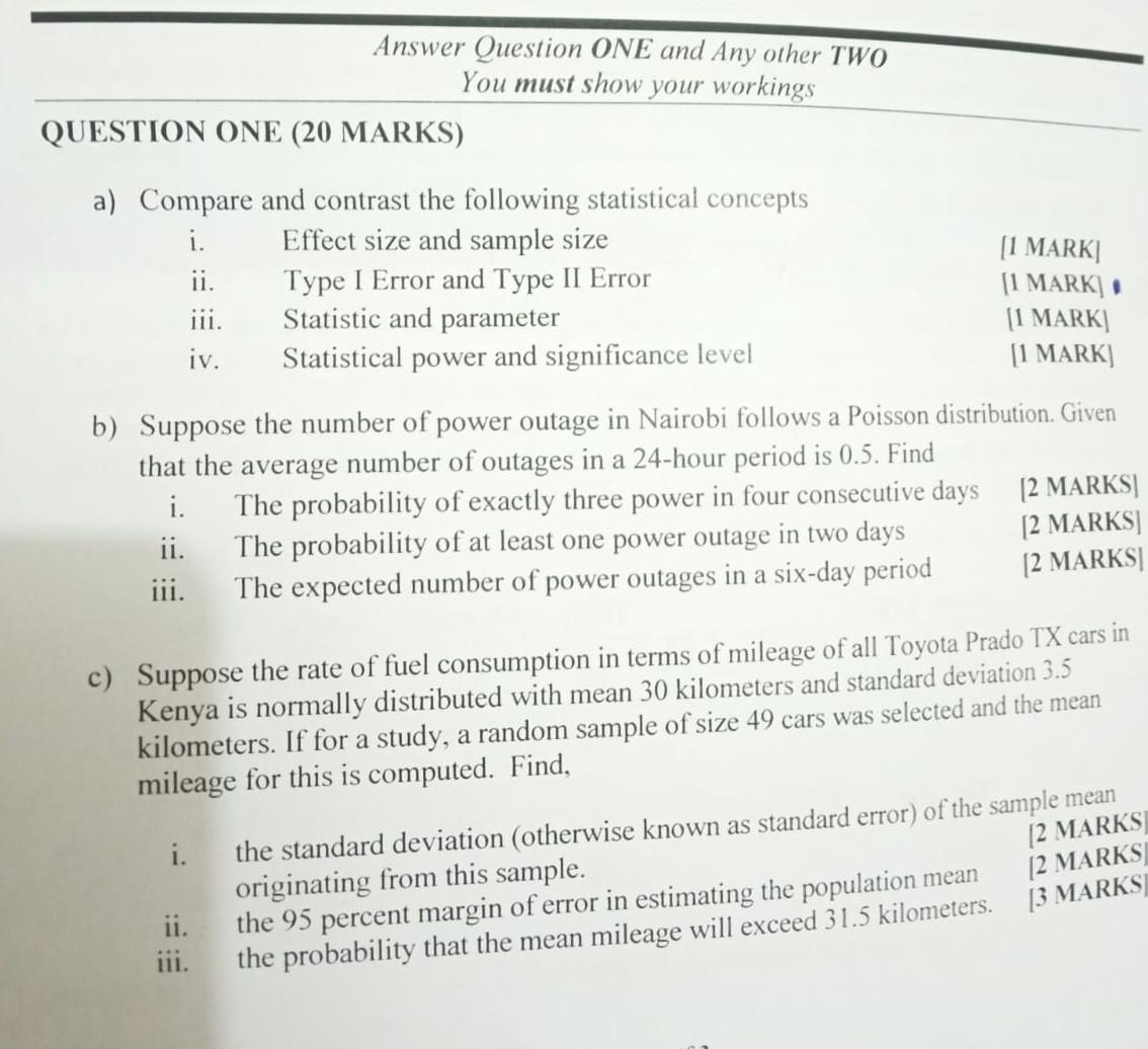 Solved You must show your workings QUESTION ONE (20 MARKS) | Chegg.com