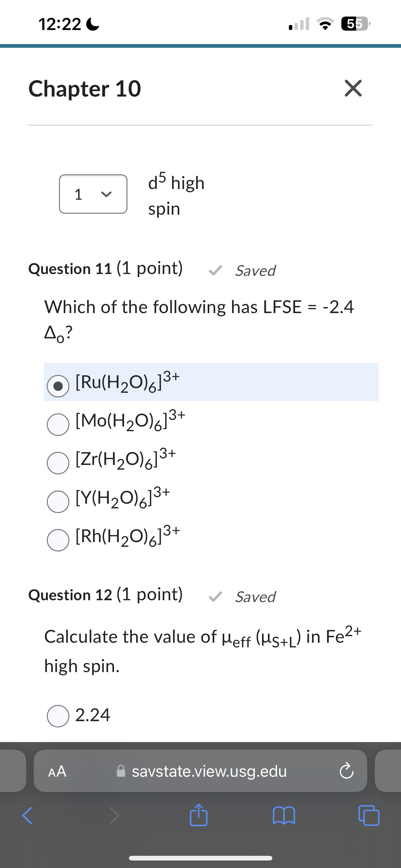 Solved Chapter 10d5 ﻿highspinQuestion 11 (1 ﻿point) | Chegg.com
