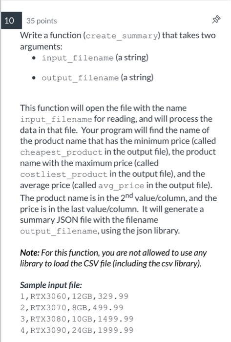 Solved 35 points Write a function (create_summary) that | Chegg.com Solved 35 points Write a function (create_summary) that | Chegg.com