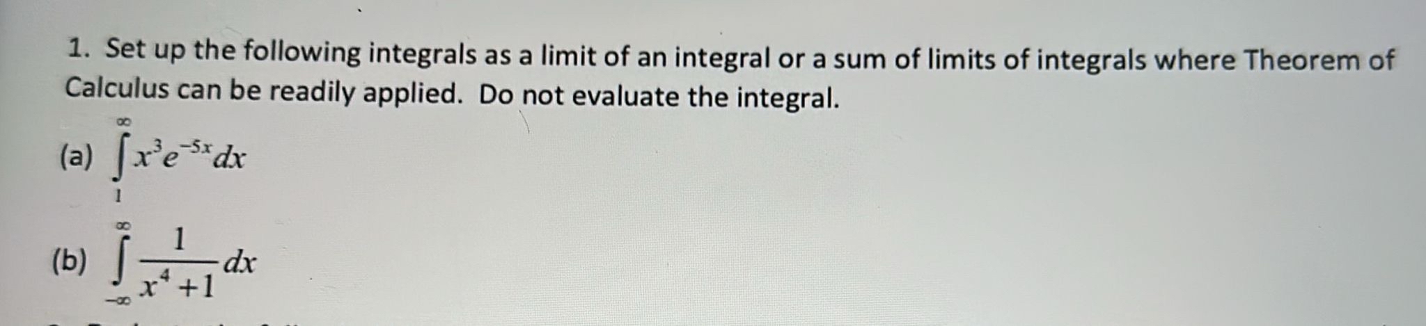 Solved Set up the following integrals as a limit of an | Chegg.com