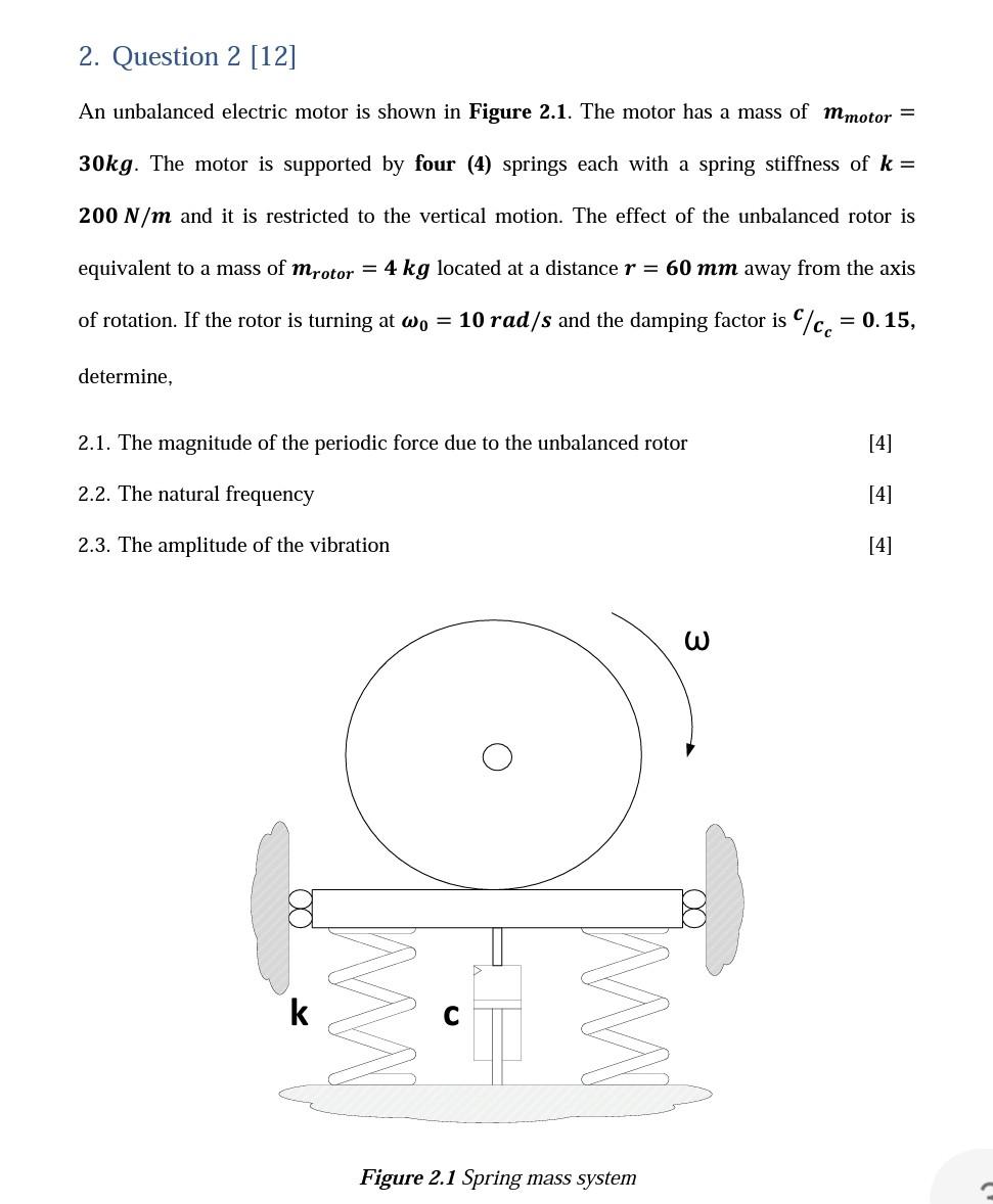 Solved 2. Question 2 [12] An unbalanced electric motor is | Chegg.com