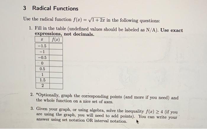 Solved Use the radical function f(x)=1+2x in the following | Chegg.com