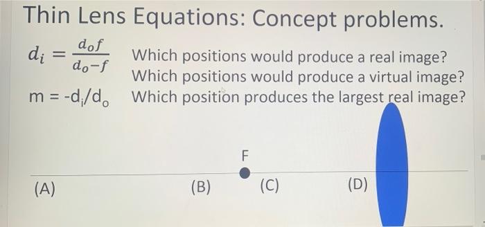 Solved Thin Lens Equations: Concept problems. dof di Which | Chegg.com