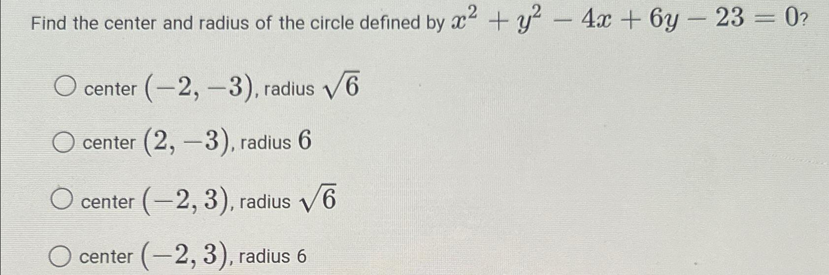 Solved Find the center and radius of the circle defined by | Chegg.com