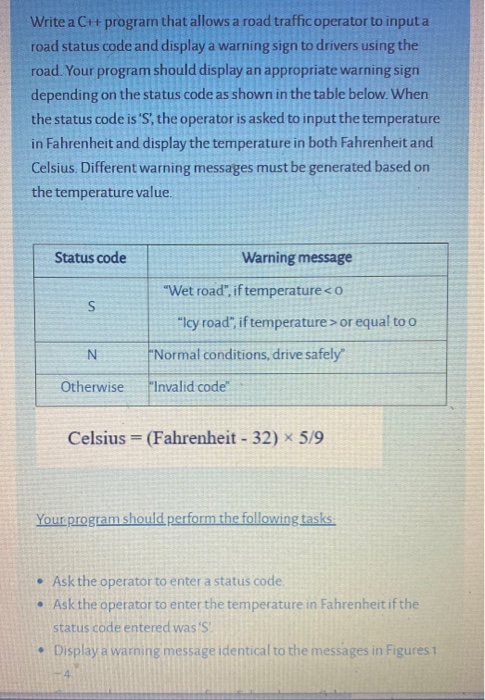 Solved Write a C++ program that allows a road traffic | Chegg.com