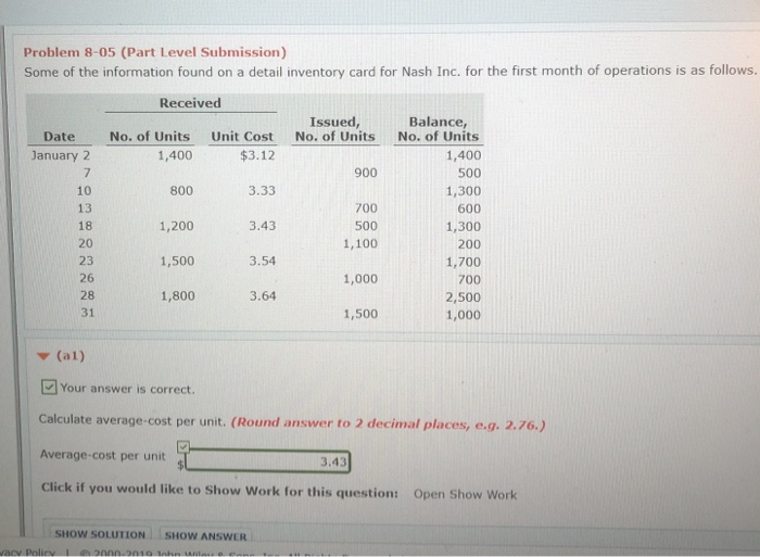 Solved Problem 8-05 (Part Level Submission) Some of the | Chegg.com