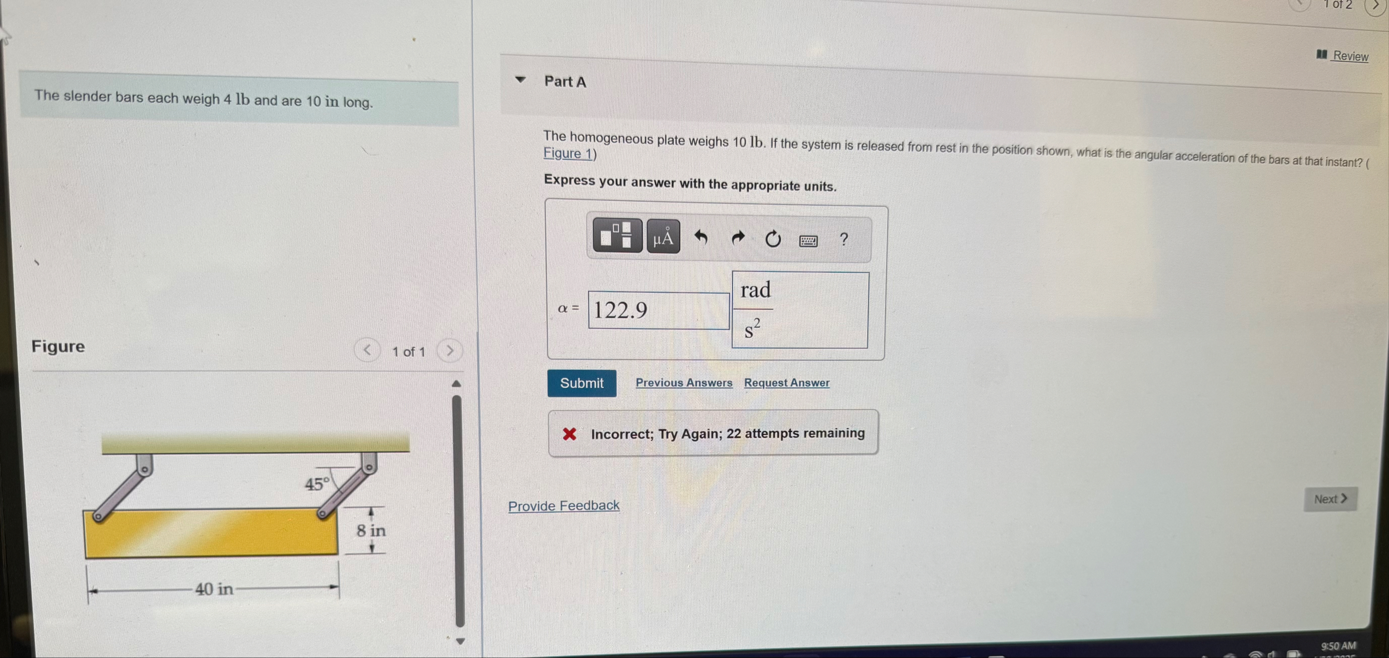 ReviewThe slender bars each weigh 4 ﻿lb and are 10 | Chegg.com