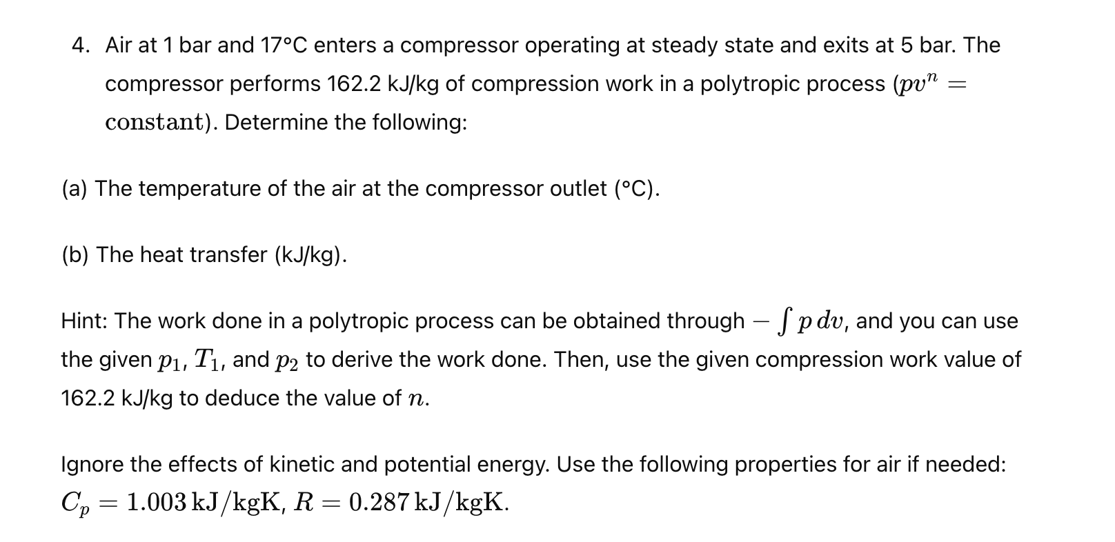 Solved Air at 1 ﻿bar and 17°C ﻿enters a compressor operating | Chegg.com