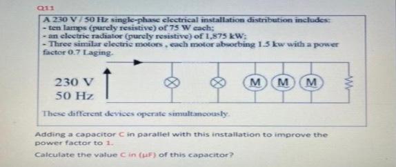 A 230 V/50 Hz single-phase electrical installation | Chegg.com