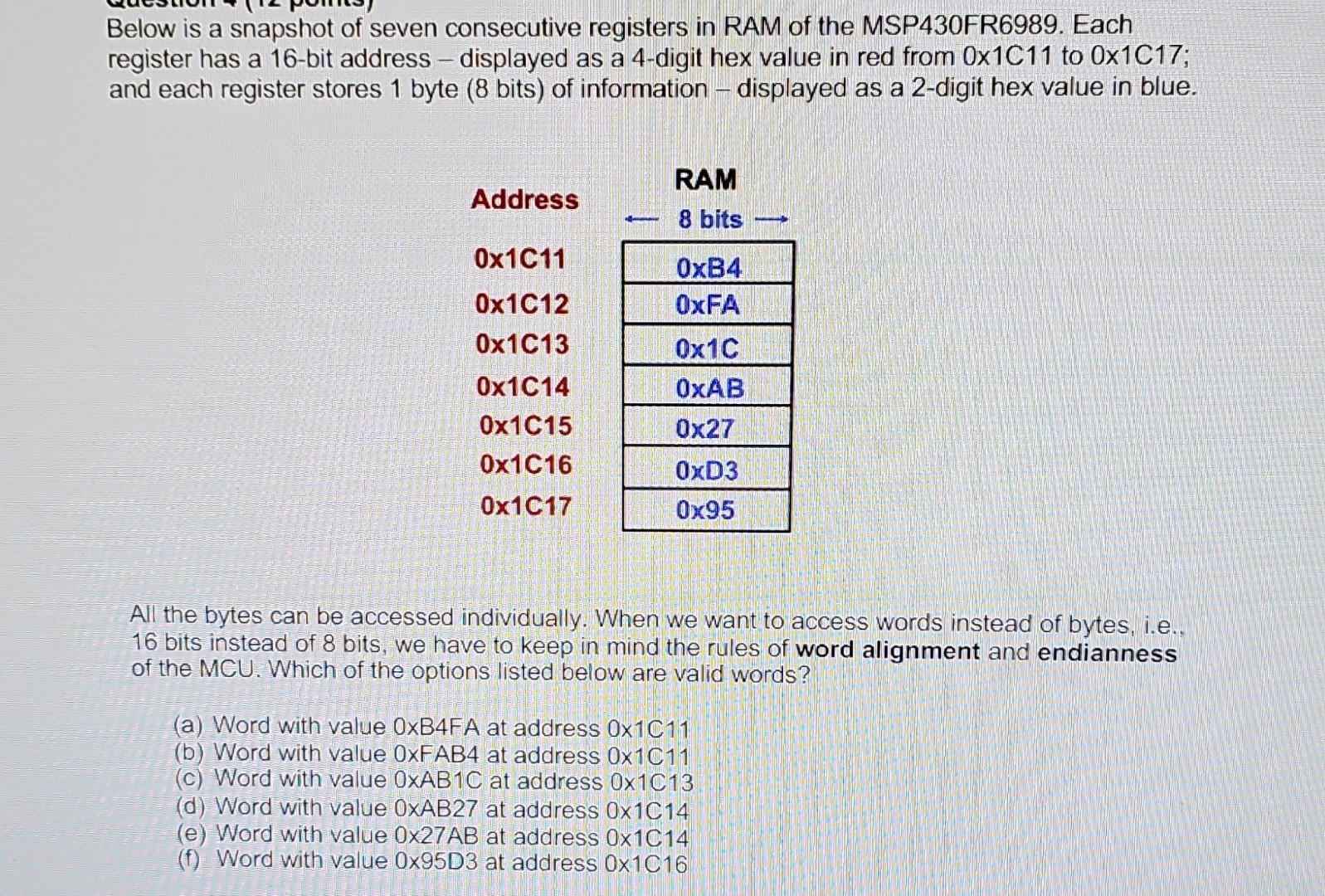 Solved Below is a snapshot of seven consecutive registers in | Chegg.com