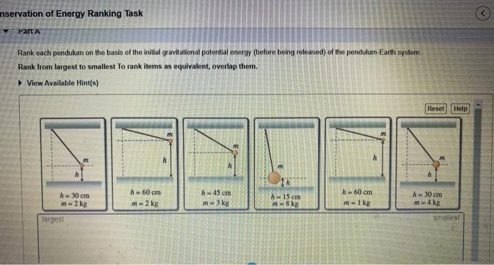 Solved nservation of Energy Ranking Task PartA Rank each | Chegg.com
