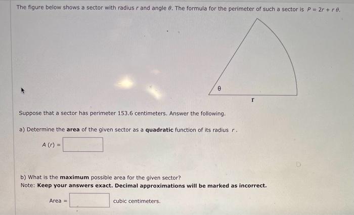 Solved The figure below shows a sector with radius r and | Chegg.com