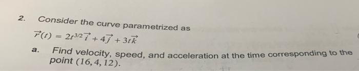 Solved 2. Consider the curve parametrized as | Chegg.com