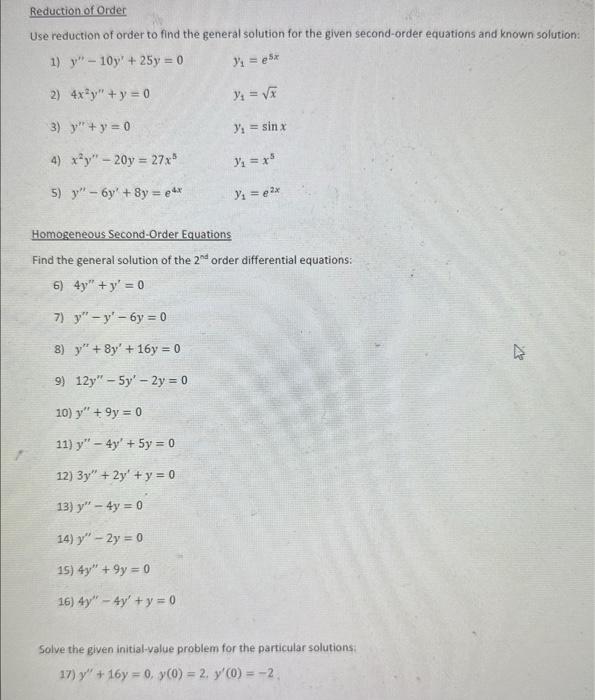Solved Use reduction of order to find the general solution | Chegg.com