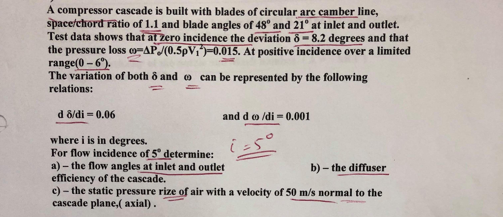 Solved Á ﻿compressor cascade is ﻿built with blades of | Chegg.com