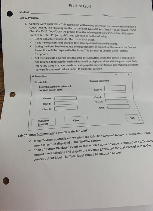 Solved Practice Lab 2 Student: Class Lab 02 Problem: 1. | Chegg.com