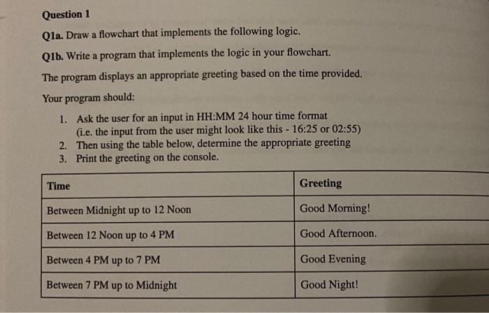 Solved Question 1 Qla. Draw a flowchart that implements the | Chegg.com