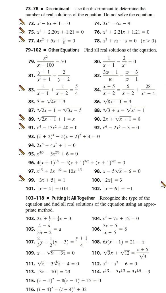 Solved 73-78 aiscriminant Use the discriminant to determine | Chegg.com