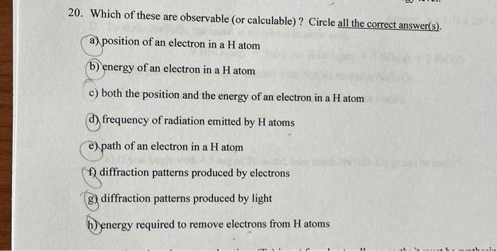 Solved 20) which of these are observable (or calculable)? | Chegg.com