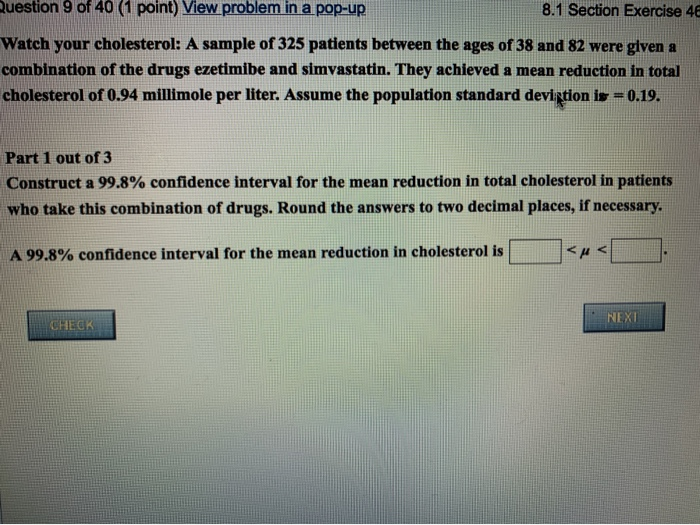 Solved Question 9 of 40 (1 point) View problem in a pop-up | Chegg.com