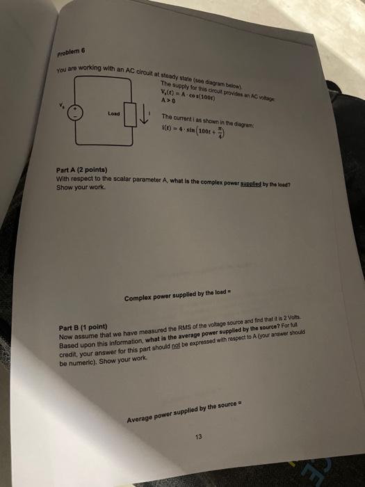 Solved V,(t)=A⋅cos(100t) A>0 The current i as shewn in the | Chegg.com