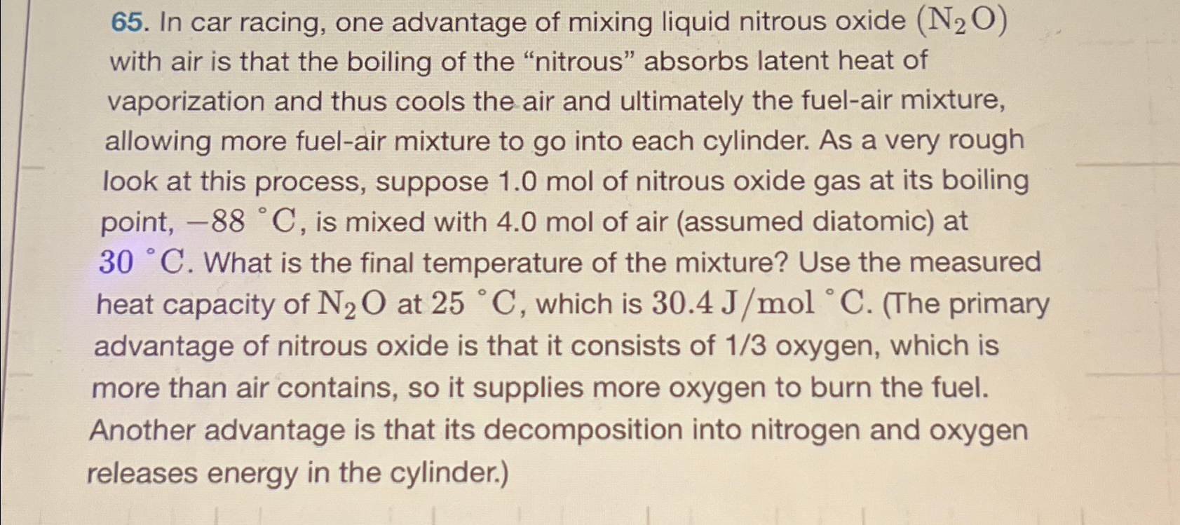 Solved In car racing, one advantage of mixing liquid nitrous | Chegg.com