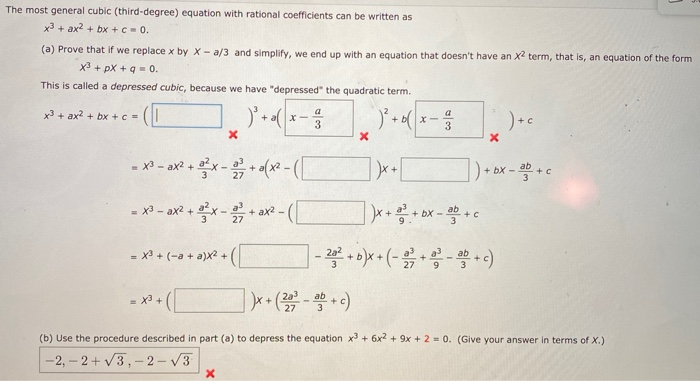 Solved The most general cubic (third-degree) equation with | Chegg.com