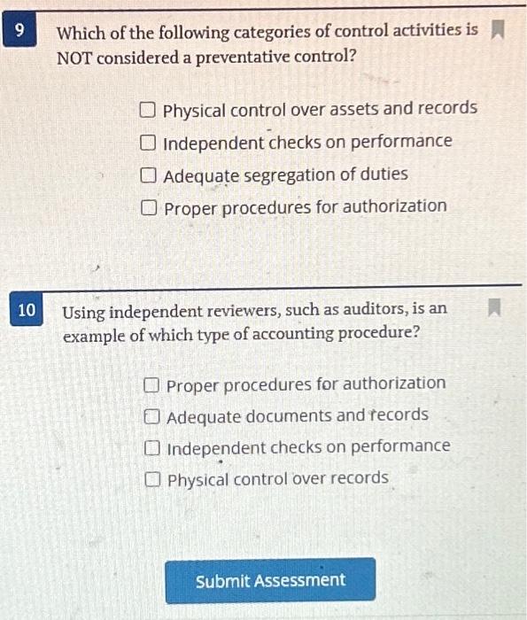 Solved Which of the following categories of control | Chegg.com