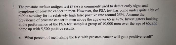 Solved 3. The prostate surface antigen test (PSA) is | Chegg.com
