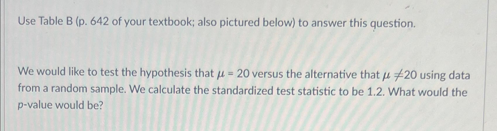 Solved Use Table B (p. 642 ﻿of your textbook; also pictured | Chegg.com