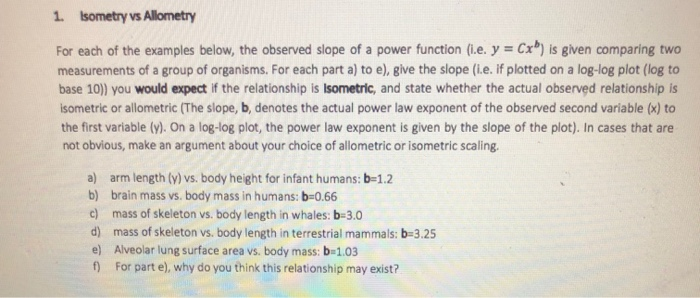 Solved 1. Isometry vs Allometry For each of the examples | Chegg.com